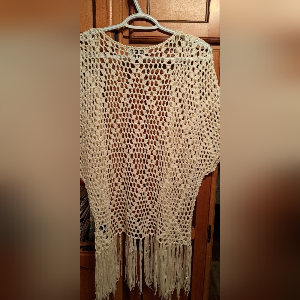 Ladies Gorgeous Pol Macrame/Crochet Open Front Ivory … - Gem